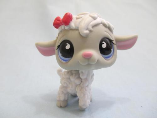 Littlest Pet Shop Lamb Sheep White Grey Blue Eyes Pink Bow 879 ...