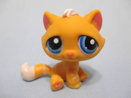 Littlest Pet Shop 349 Orange white stripes Bon Bon Tabby Cat blue Kitty ...