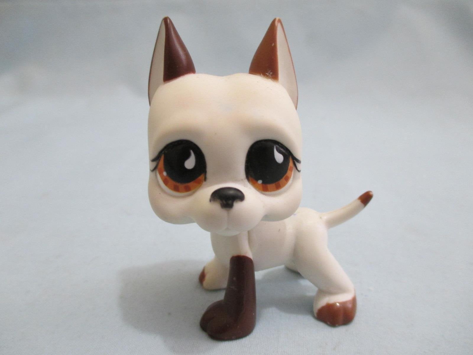 Littlest Pet Shop 750 Great Dane Dog White with Brown Teardrop Eyes LPS ...
