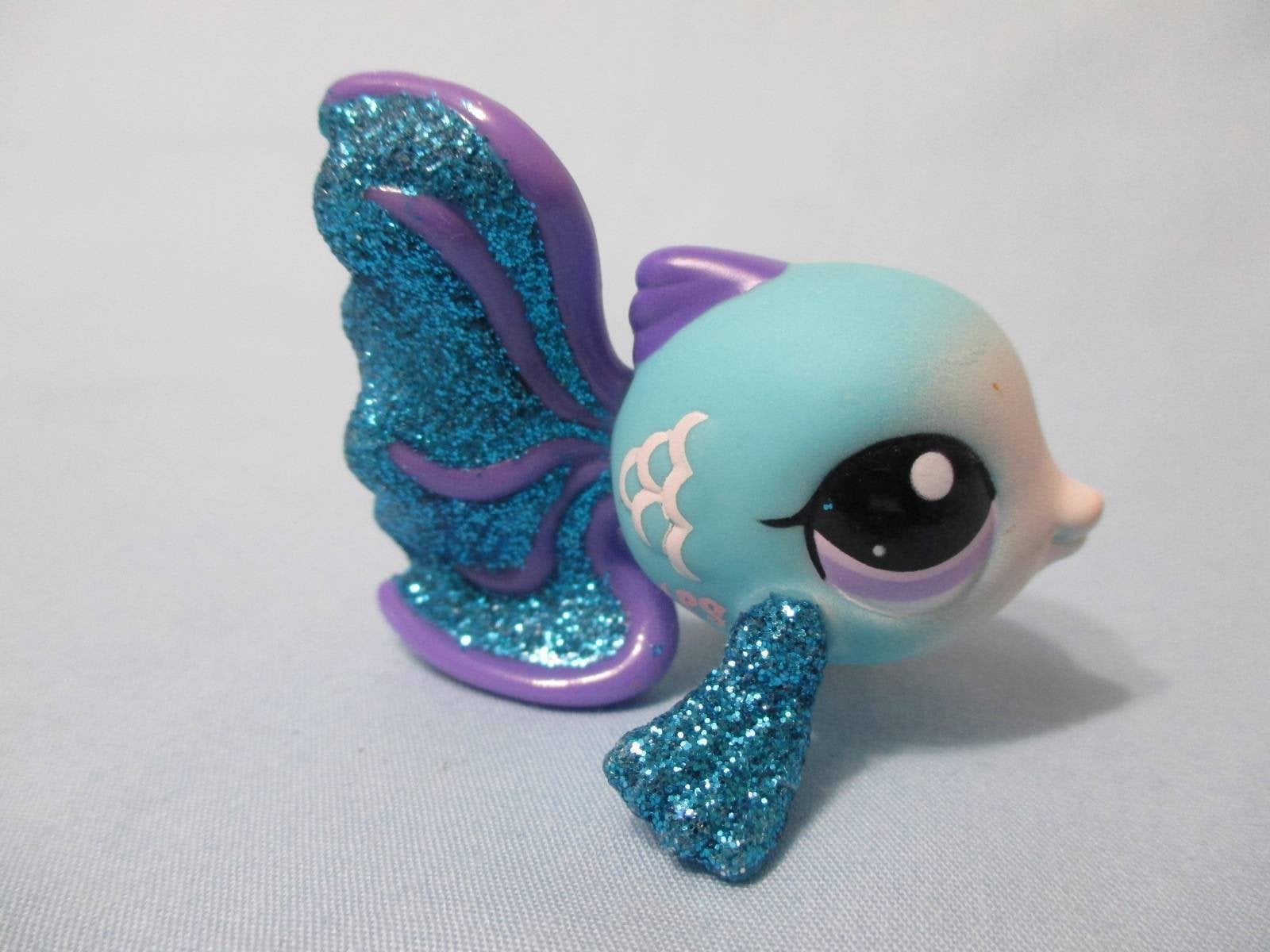 LIKE NEW Littlest Pet Shop Blue Tropical Guppy Fish Sparkle Glitter ...