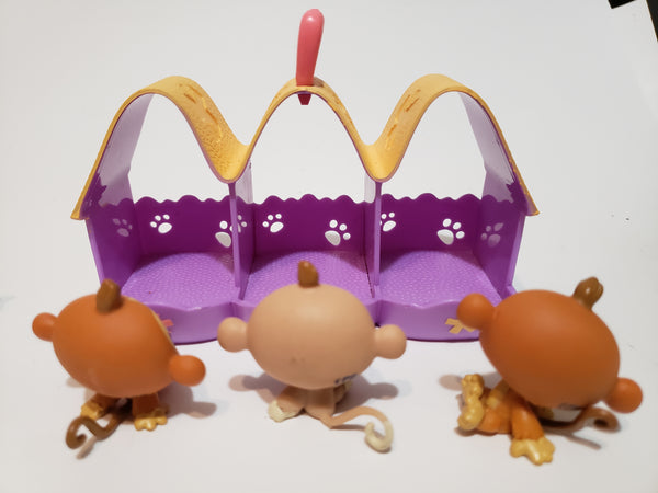 Littlest Pet Shop Lot Triplet Set Bear Monkey With House Authentic Lps ...