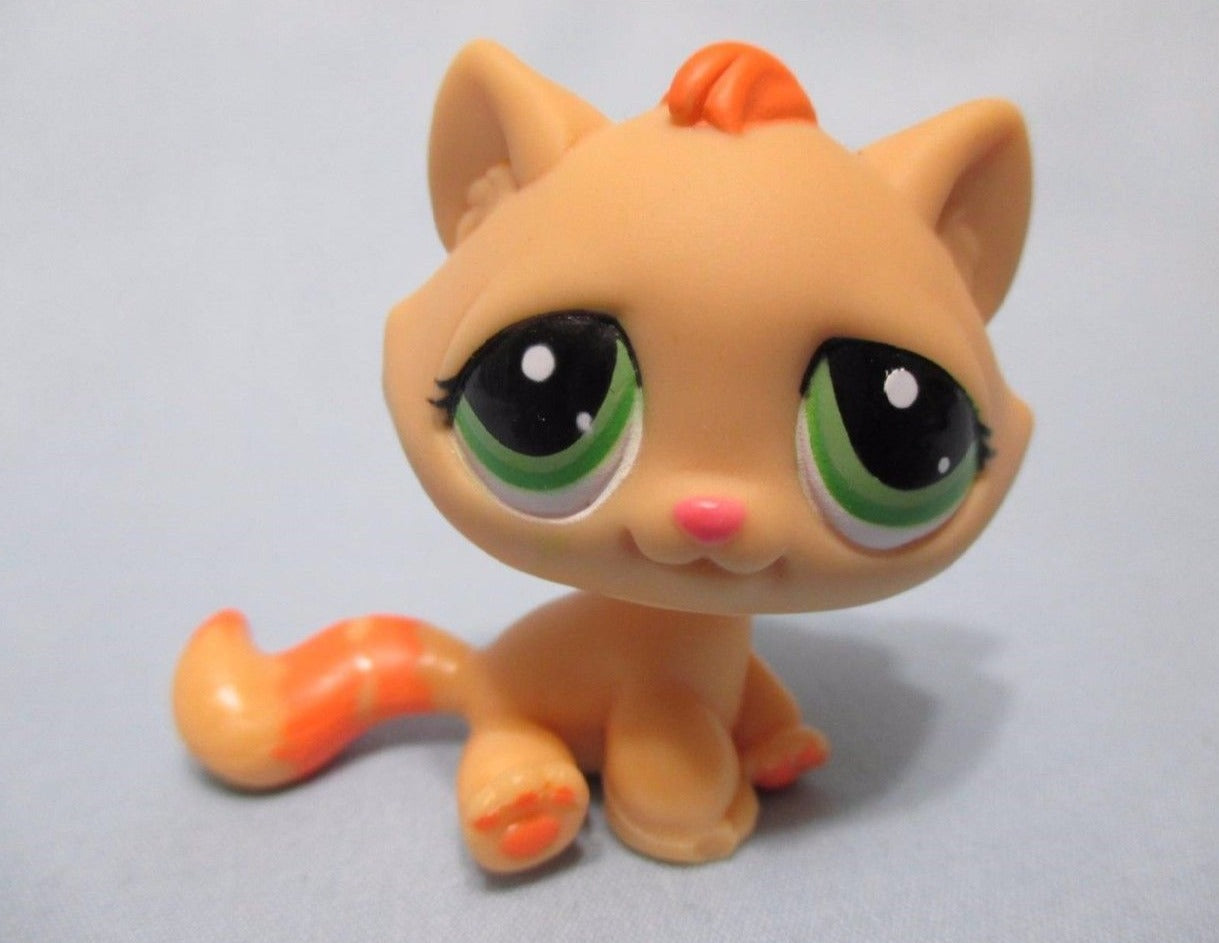 Littlest Pet Shop LPS Orange Bon Bon Tabby Cat 1207 Green Dot Eyes ...