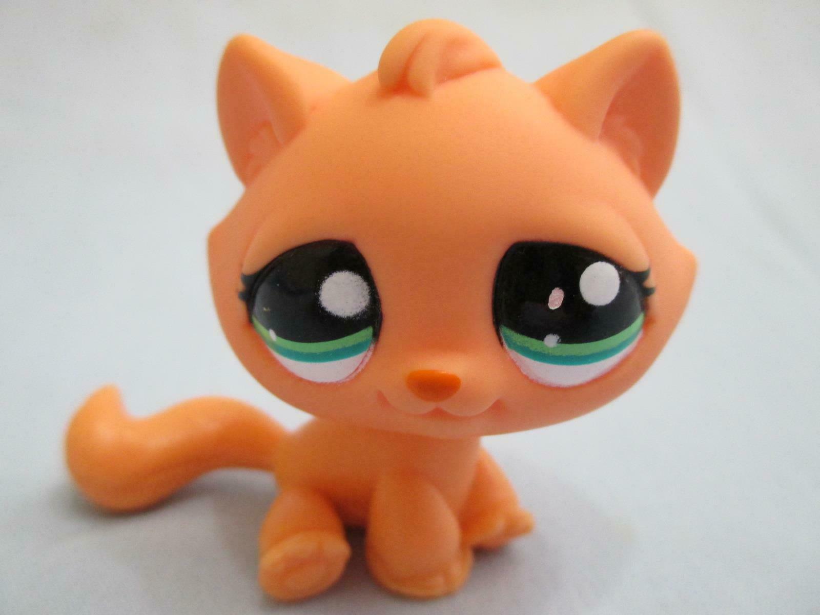 Littlest Pet Shop 2603 Orange Sitting Tabby Cat Green Eyes Authentic ...