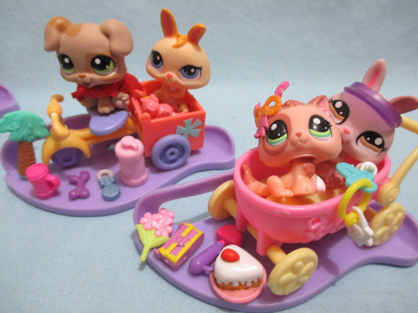 Littlest Pet Shop Lot 2 Random Baby Dog Kitten Bunny Car Stroller and 7 ...