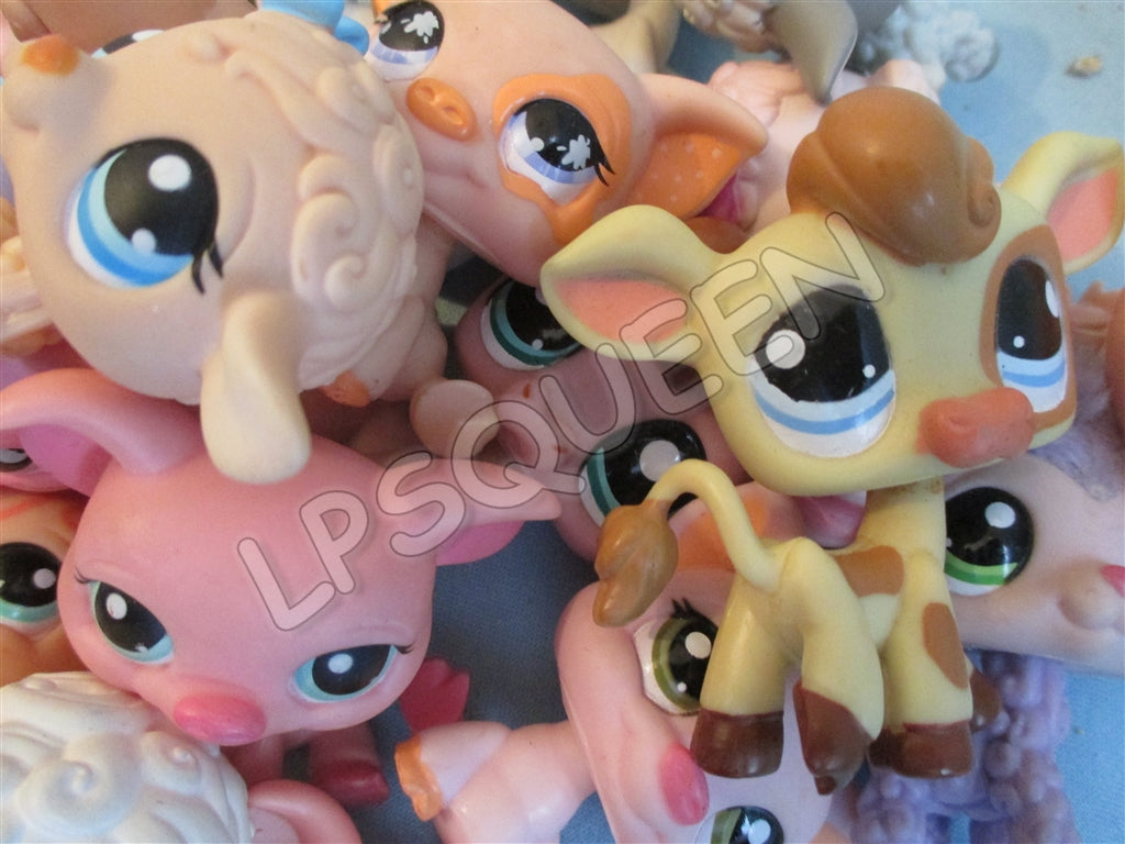 Littlest Pet Shop Lot of 3 Random Farm Animal Figures Pig Sheep Cow ...