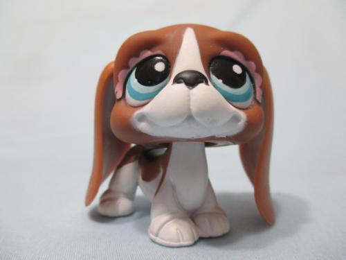 LIKE NEW Littlest Pet Shop Basset Hound Dog brown white 1205 Pink Bows ...