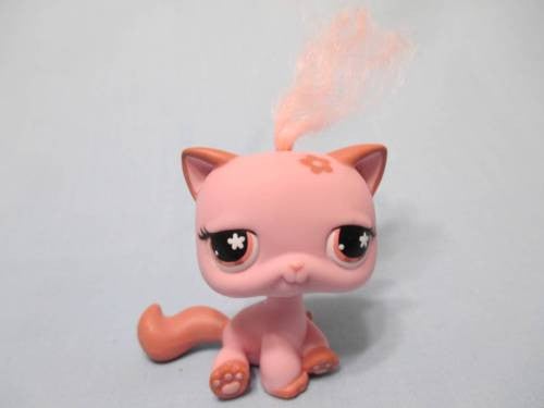 LIKE NEW Littlest Pet Shop 603 Pink Flower Shorthair Cat w Real Hair ...