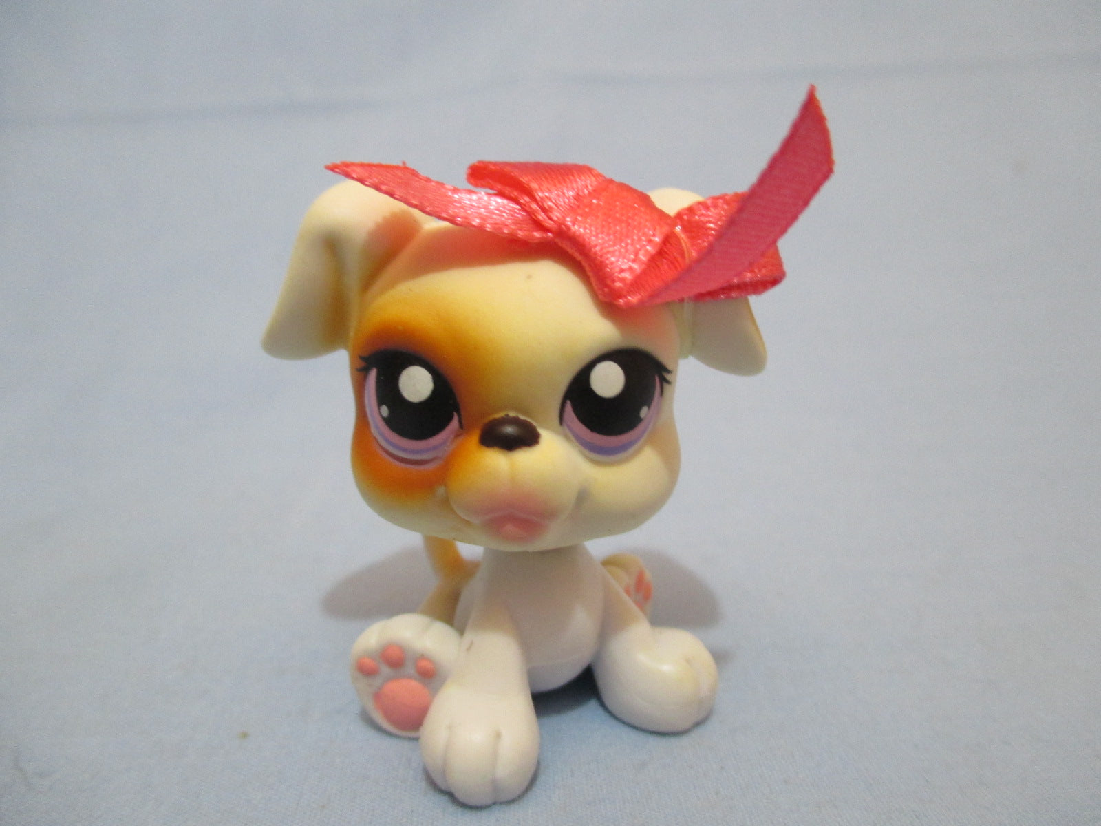 LIKE NEW Littlest Pet Shop Dog White Boxer 84 w Original Pink Bow ...