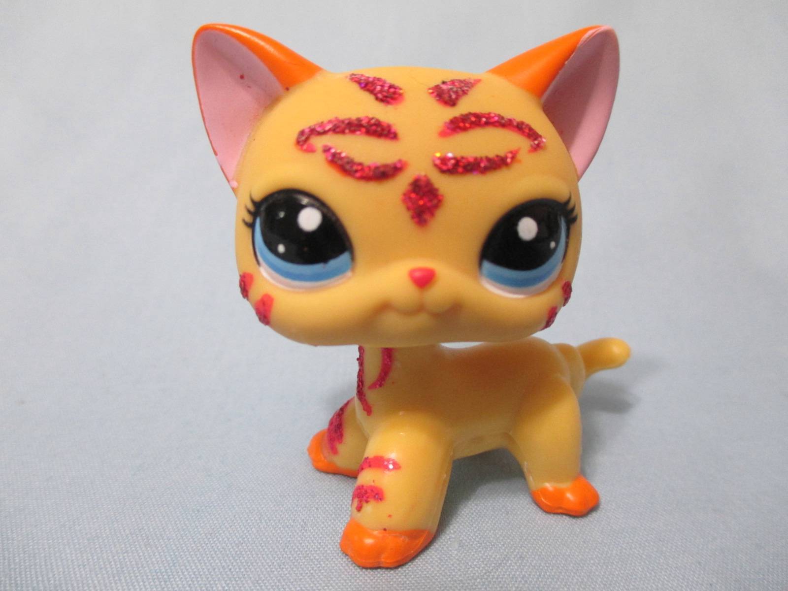 Littlest Pet Shop LPS RARE ORANGE SHORTHAIR PINK GLITTER SPARKLE CAT ...